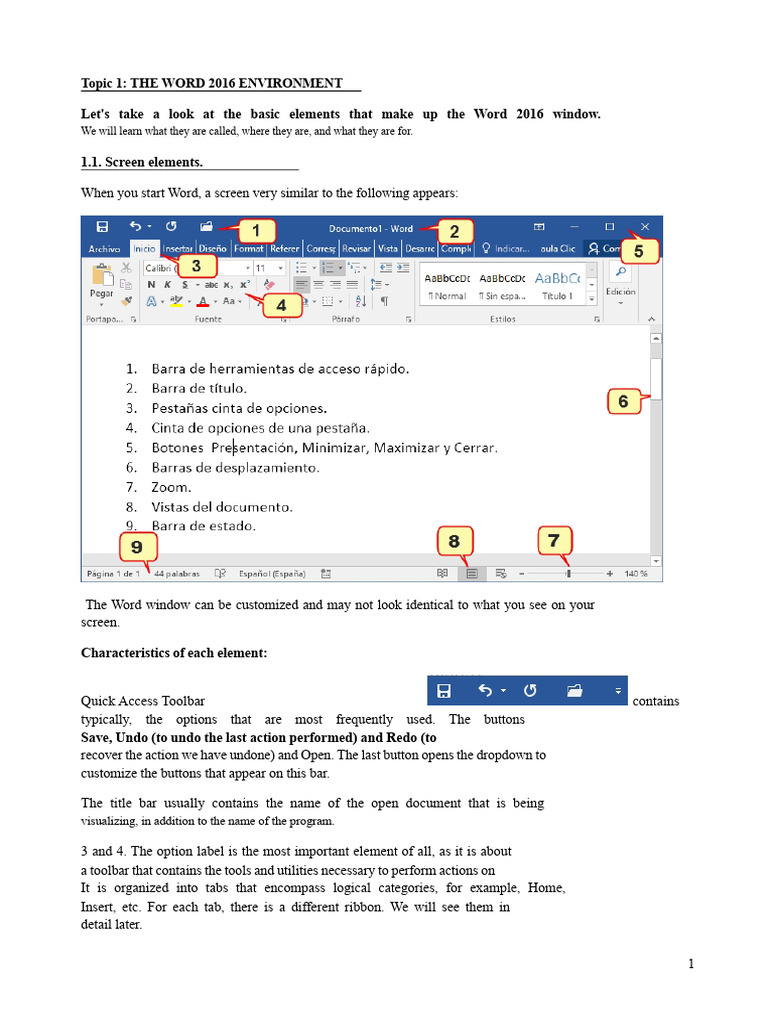 Understanding Word 2016 Interface Elements | PDF | Window (Computing ...