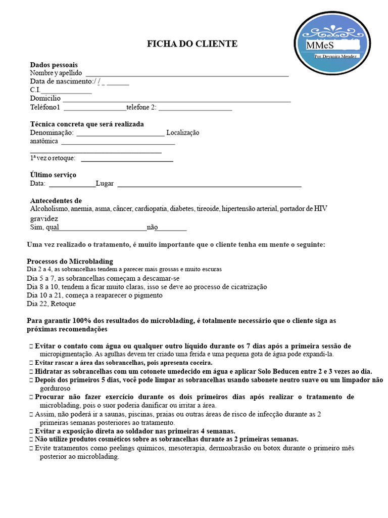 Ficha e Compromisso Do Cliente | PDF | Medicina Clínica | Especialidades médicas