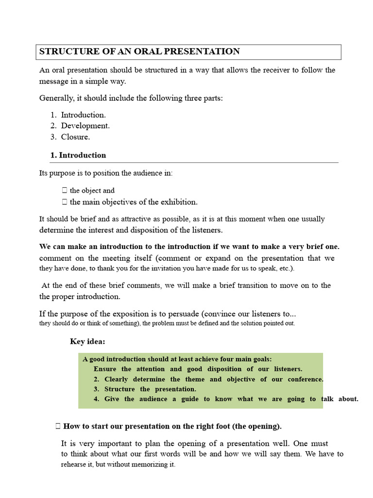 How To Organize An Oral Presentation - Its Structure. | PDF | Public ...