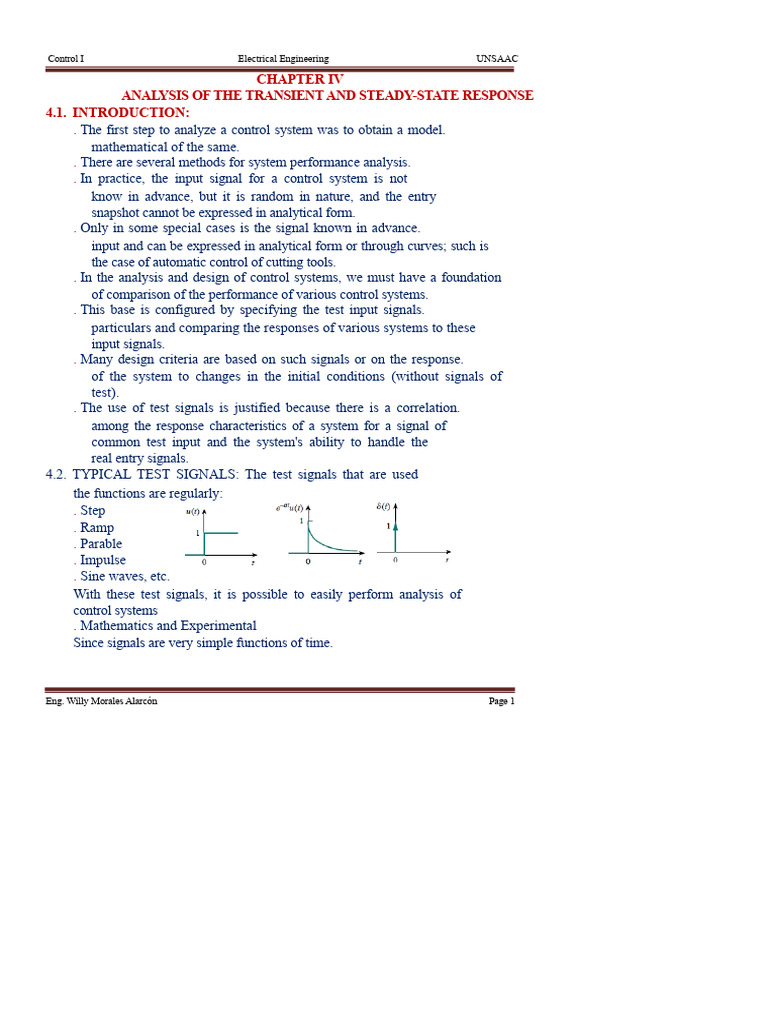 CHAPTER IV-CONTROL I Analysis of The Transient and Steady-State Response | PDF | Steady State ...