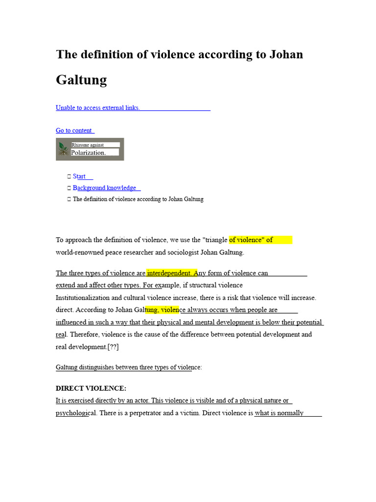 The Definition of Violence According To Johan Galtung - Rhizome | PDF ...