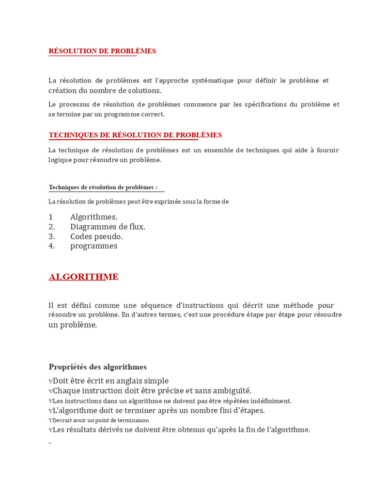 Résolution de Problèmes Unité 1 | PDF | Algorithmes | Programme ...