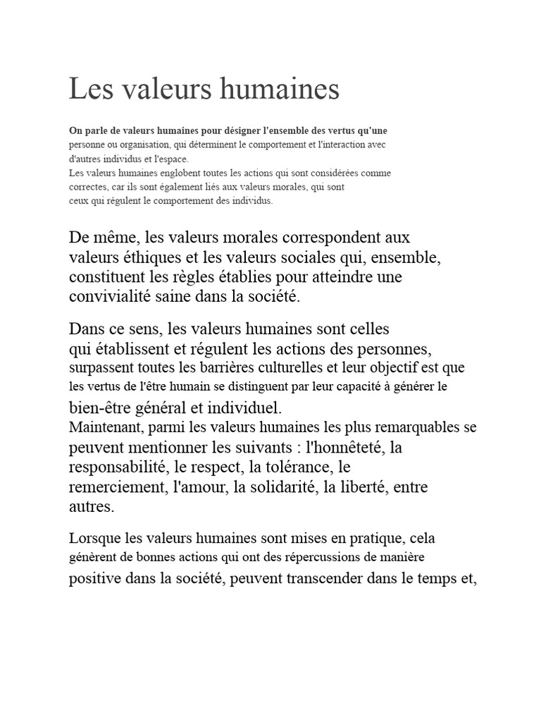 Comprendre les valeurs humaines essentielles | PDF | Valeurs (Éthique ...