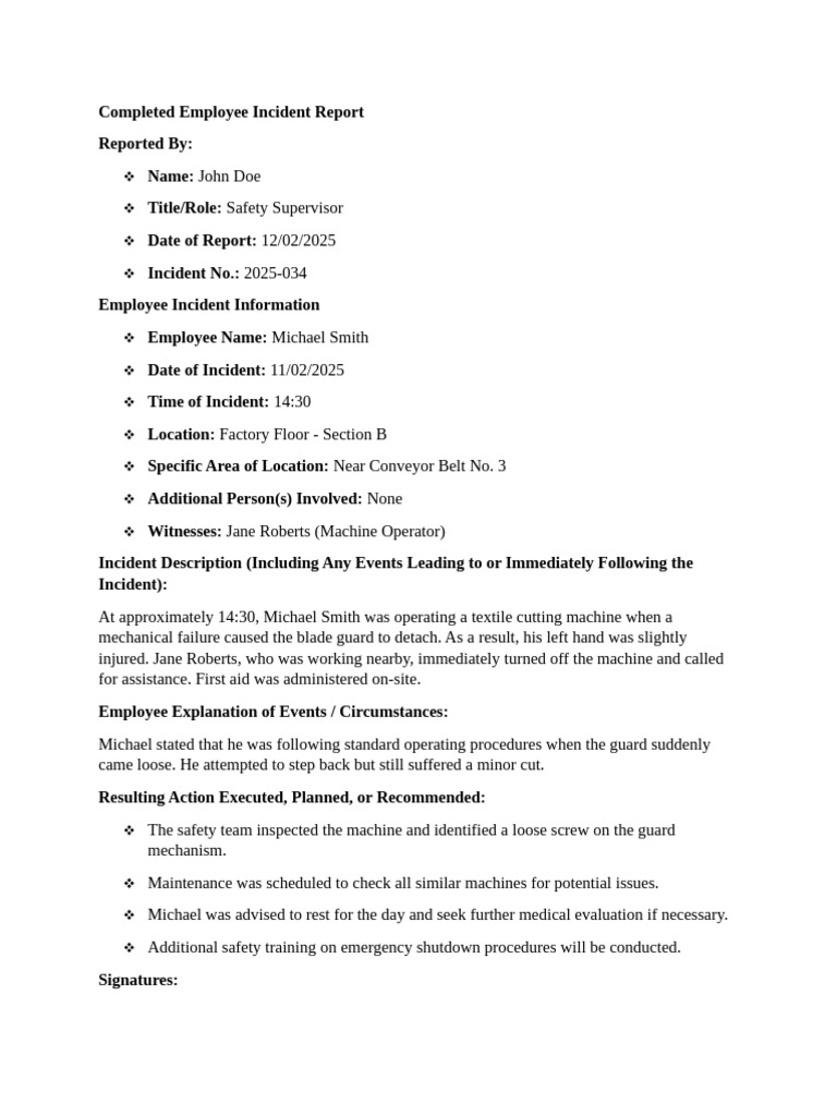 Employee Incident Report Template | PDF | Safety