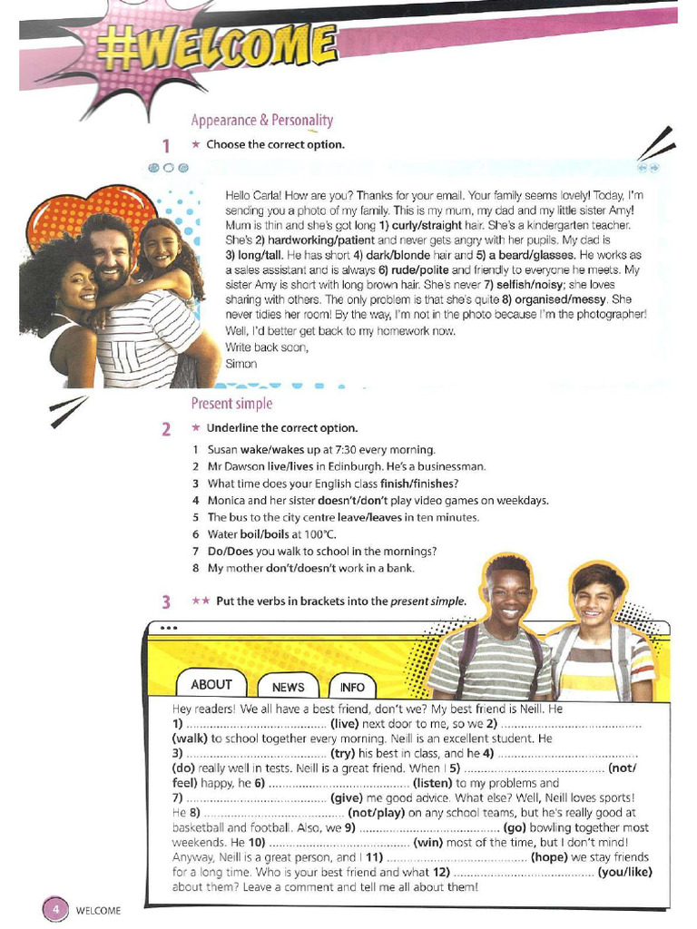 (B1.1) - #English 4 - Workbook (Welcome & Unit 1) | PDF