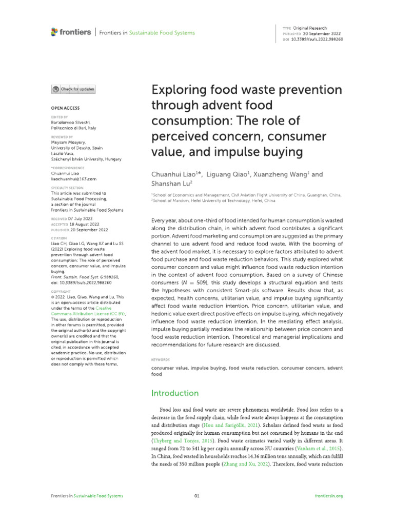 Liao (Intro) - Exploring Food Waste Prevention | PDF