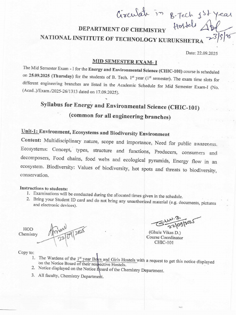 Notice Mid Sem Exam | PDF