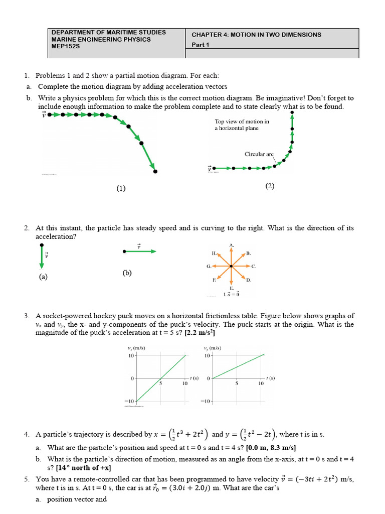 Physics Problems on Motion in Two Dimensions | PDF | Acceleration ...