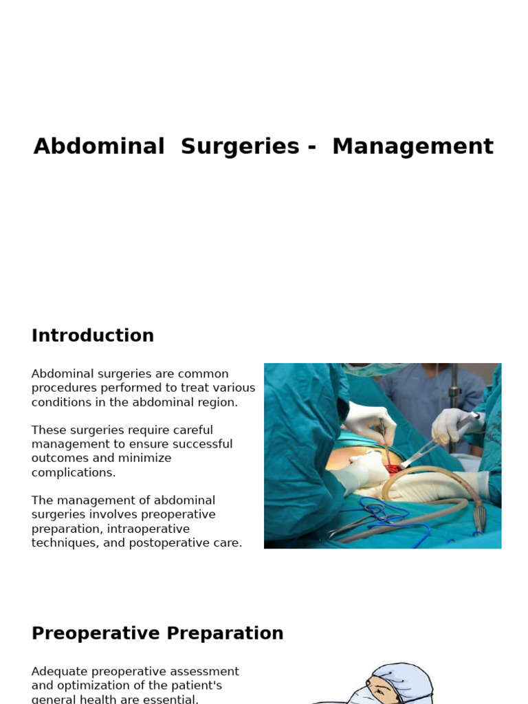 Abdominal Surgery Management Guide | PDF | Surgery | Physical Therapy