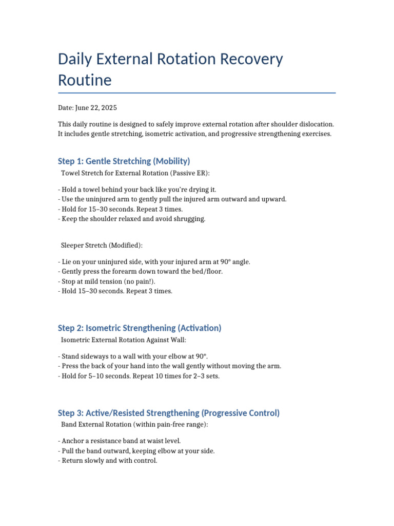 External Rotation Recovery Routine | PDF