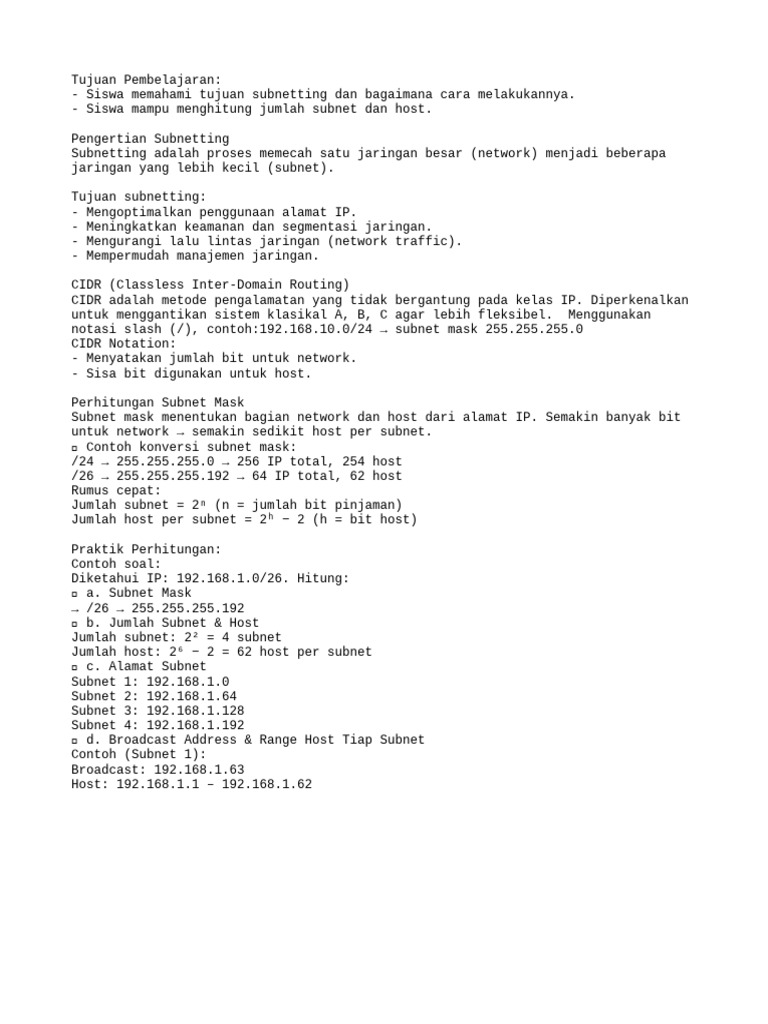 Subnetting Dasar Pada IPv4 | PDF