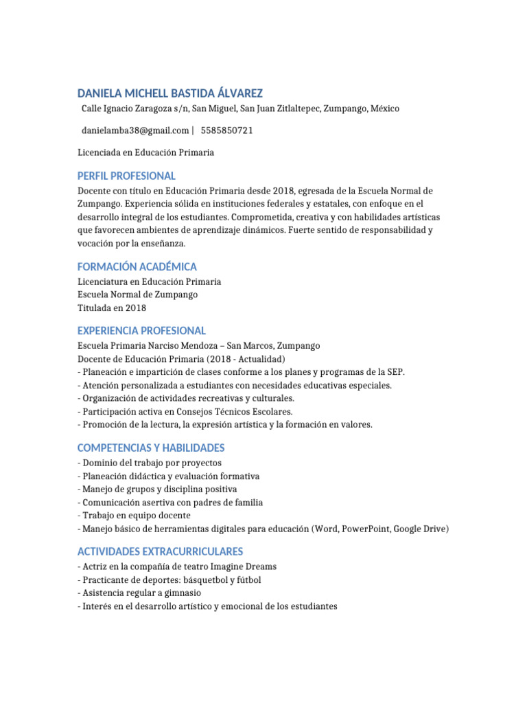CV Daniela Michell Bastida | PDF