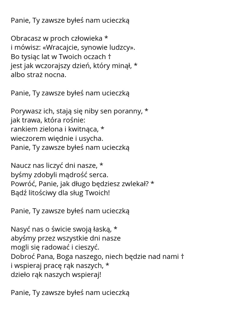 Panie, Ty Zawsze Byłeś Nam Ucieczką Obracasz W Proch Człowieka I Mówisz ...