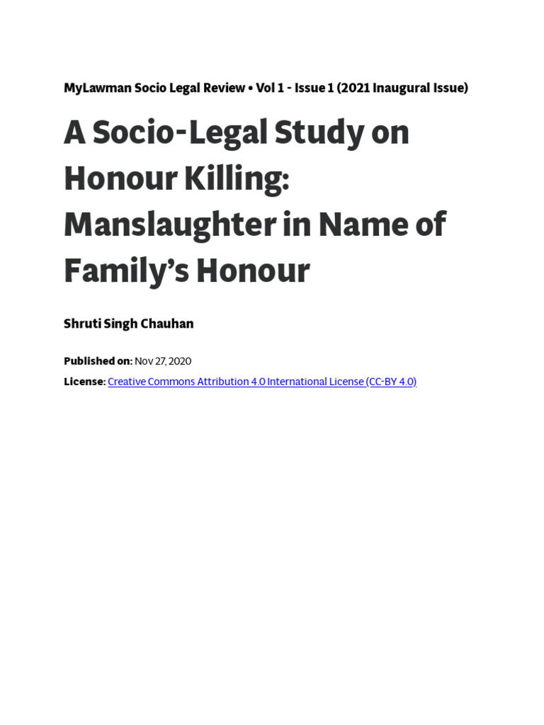 Socio-Legal Study on Honour Killing | PDF | Murder | Marriage