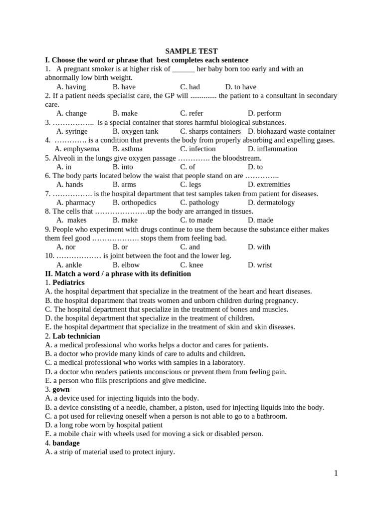 Medical Vocabulary and Heart Health Quiz | PDF | Heart | Common Cold