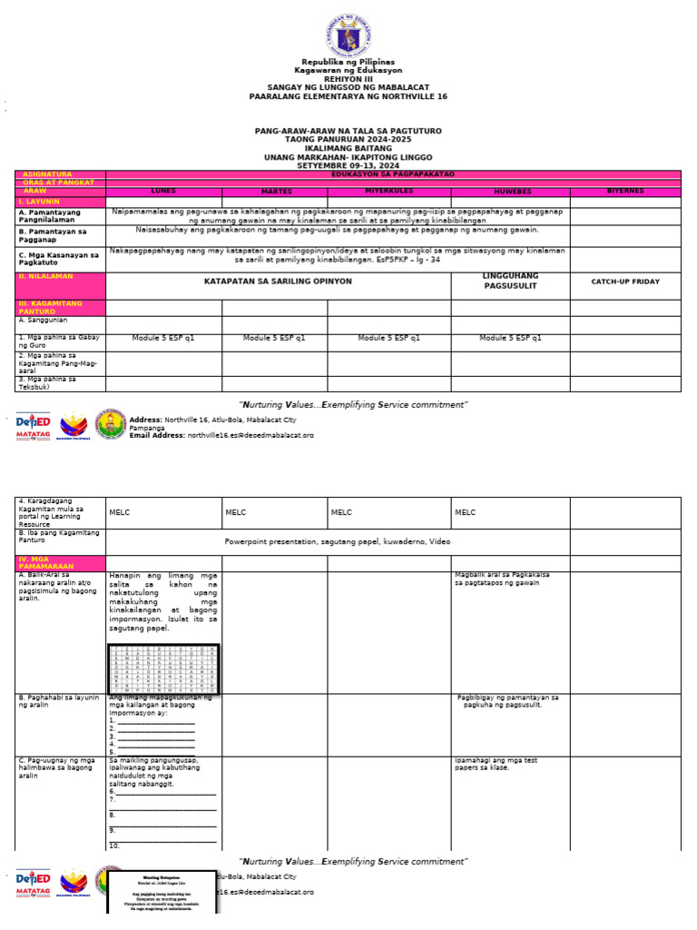 DLL - Sy 2024 2025 Esp 5 Q1 WK7 | PDF