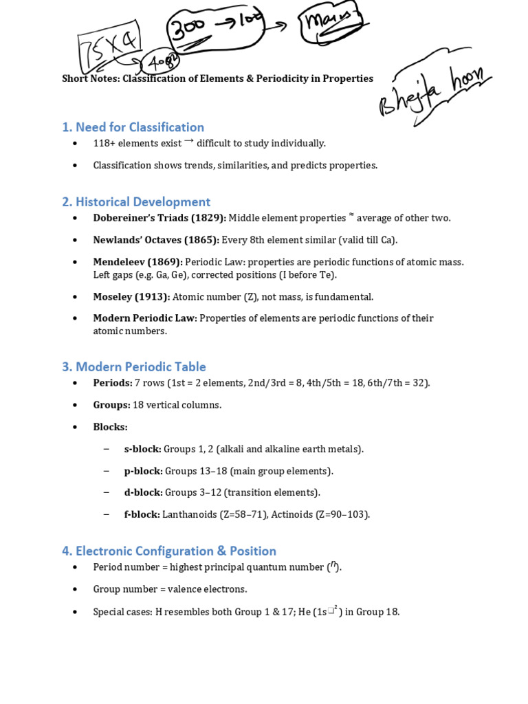 Element Classification & Periodicity Notes | PDF | Periodic Table | Ion