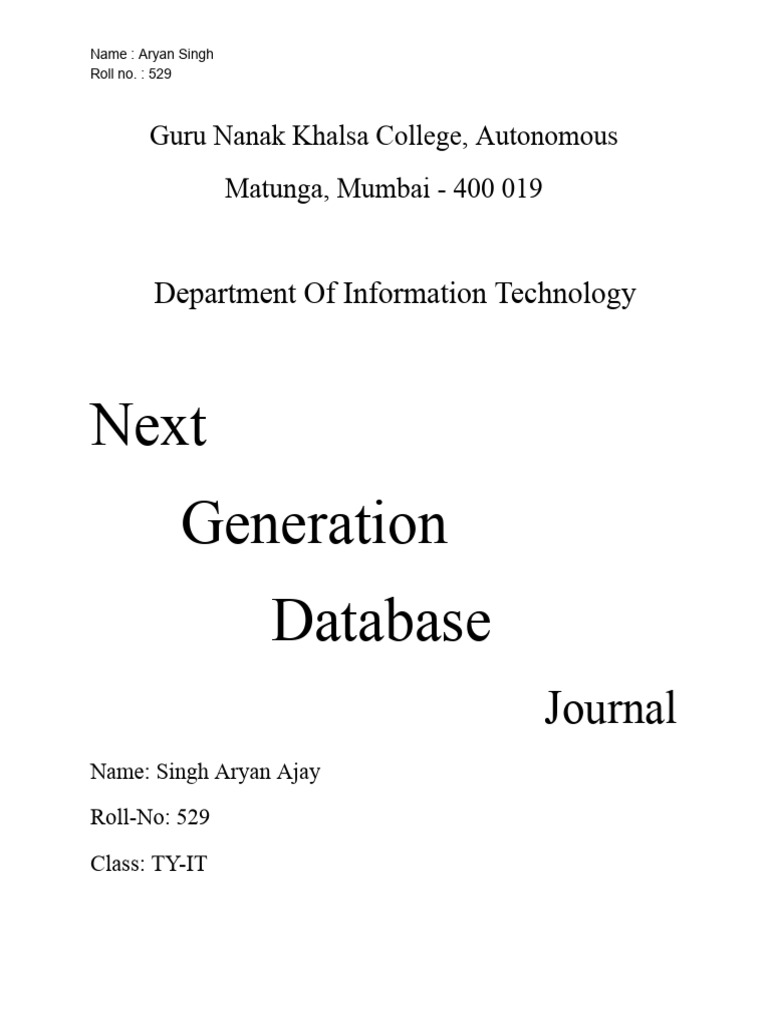 529 TYBScIT Aryan Singh - NGD Journal | PDF | Mongo Db | Data ...