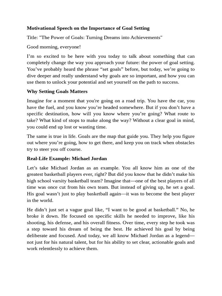 Motivational Speech on Goal Setting | PDF | Goal | Malala Yousafzai