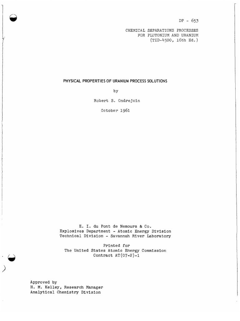 Physical Properties of Uranium Process Solutions by | PDF | Uranium | Atoms