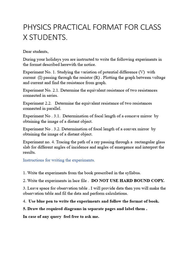 Class X Physics Practical Guide | PDF