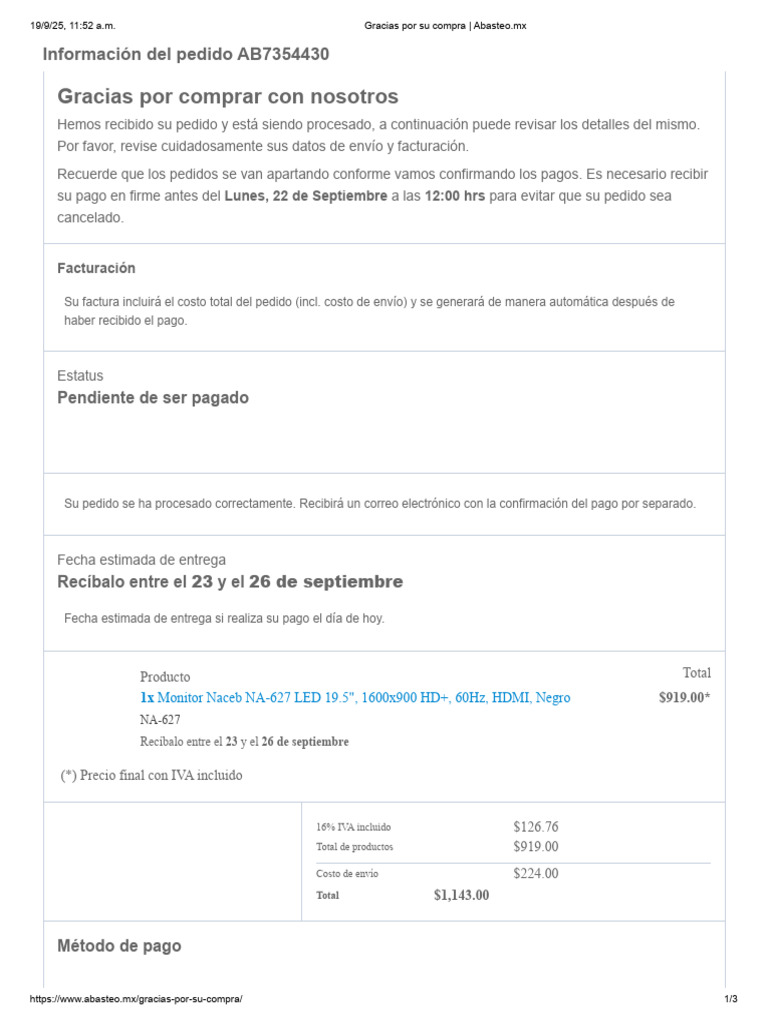 Pedido AB7354430 - Razón Social Abasteo | PDF | Bancario