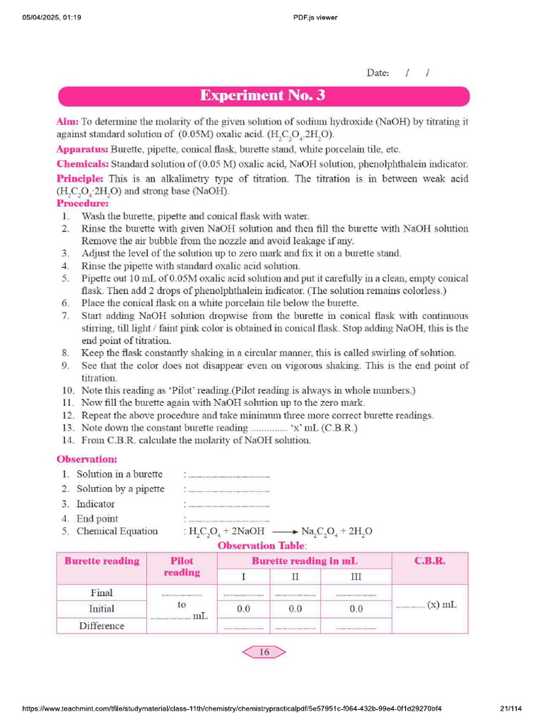 Chem Practical Printout | PDF