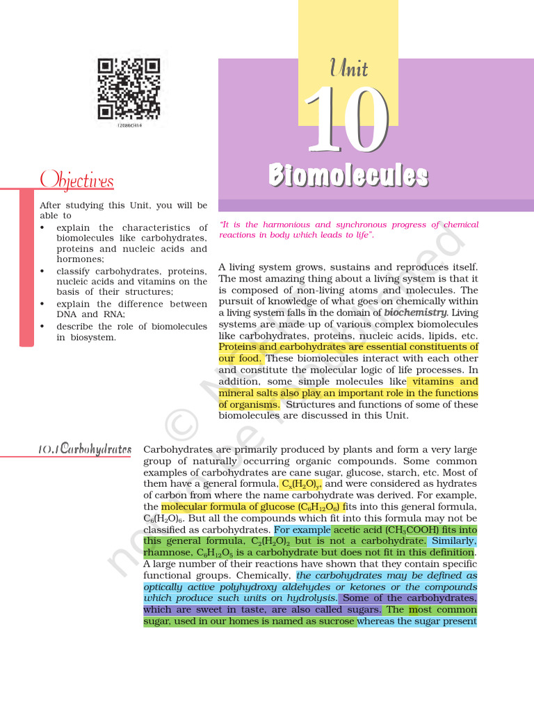 Biomolecules Ncert Class 12 | PDF | Carbohydrates | Protein Structure