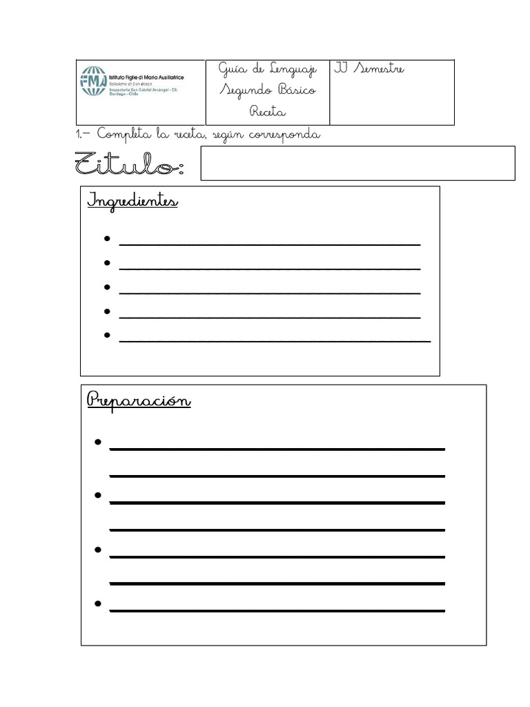 GuÃ - A de Lenguaje Receta Segundo BÃ¡sico | PDF