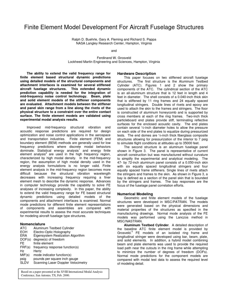 Finite Element Model Development For Aircraft Fuselage Structures | PDF | Normal Mode | Finite ...