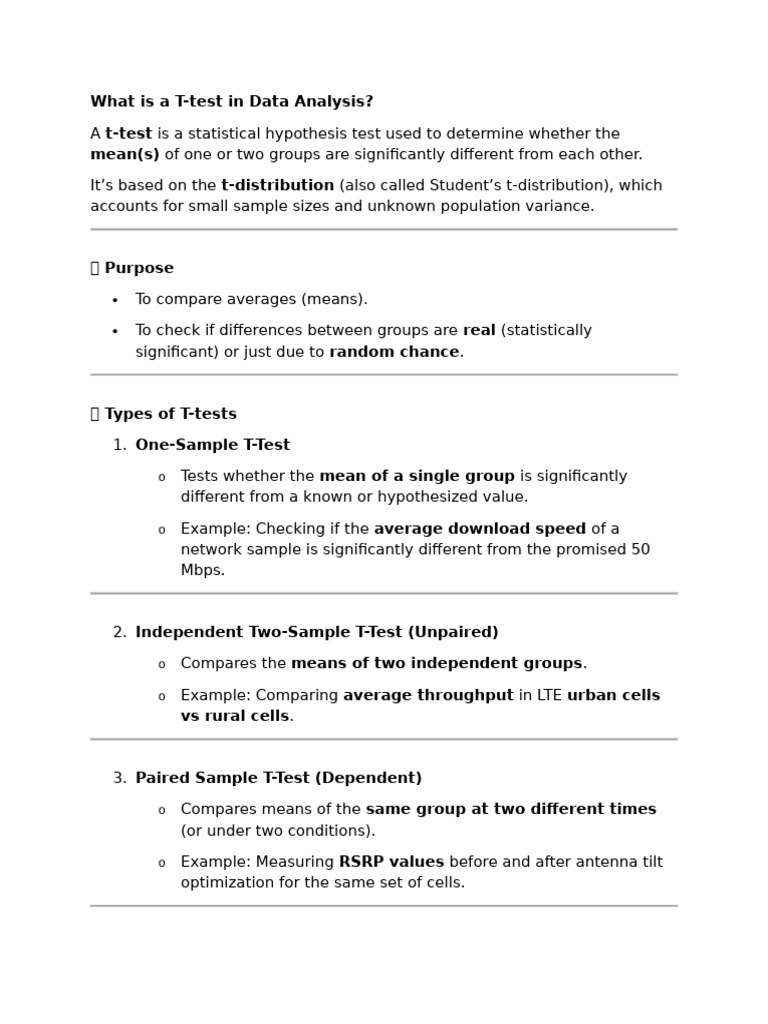 Understanding T-Tests in Data Analysis | PDF | Student's T Test | P Value