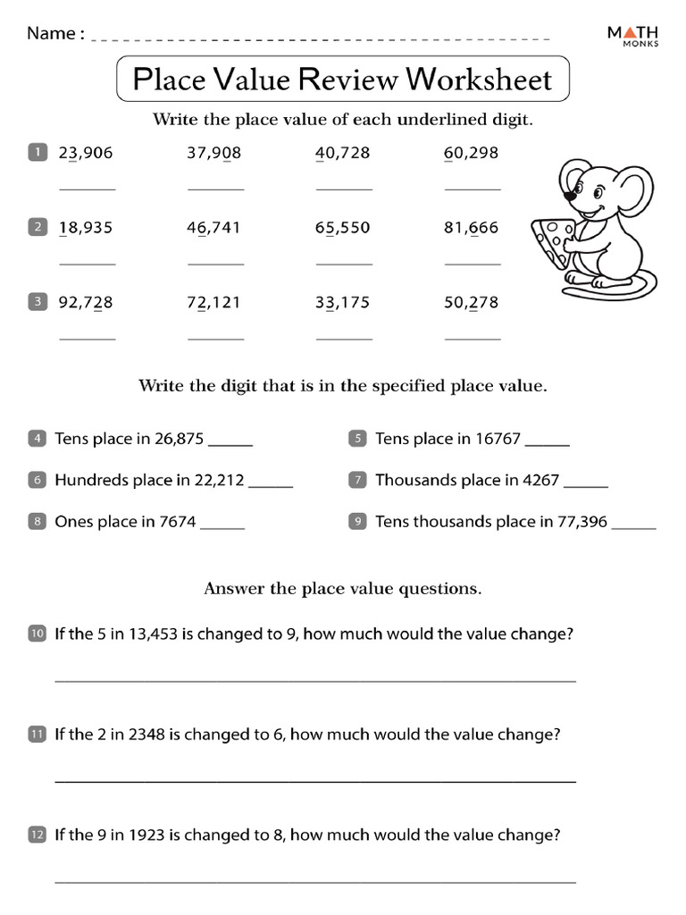 Free Printable Place Value Review Worksheet 4th Grade | PDF