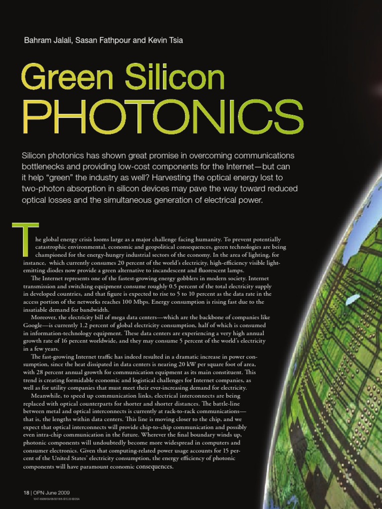 Green Silicon Photonics | PDF | Photonics | Solar Cell