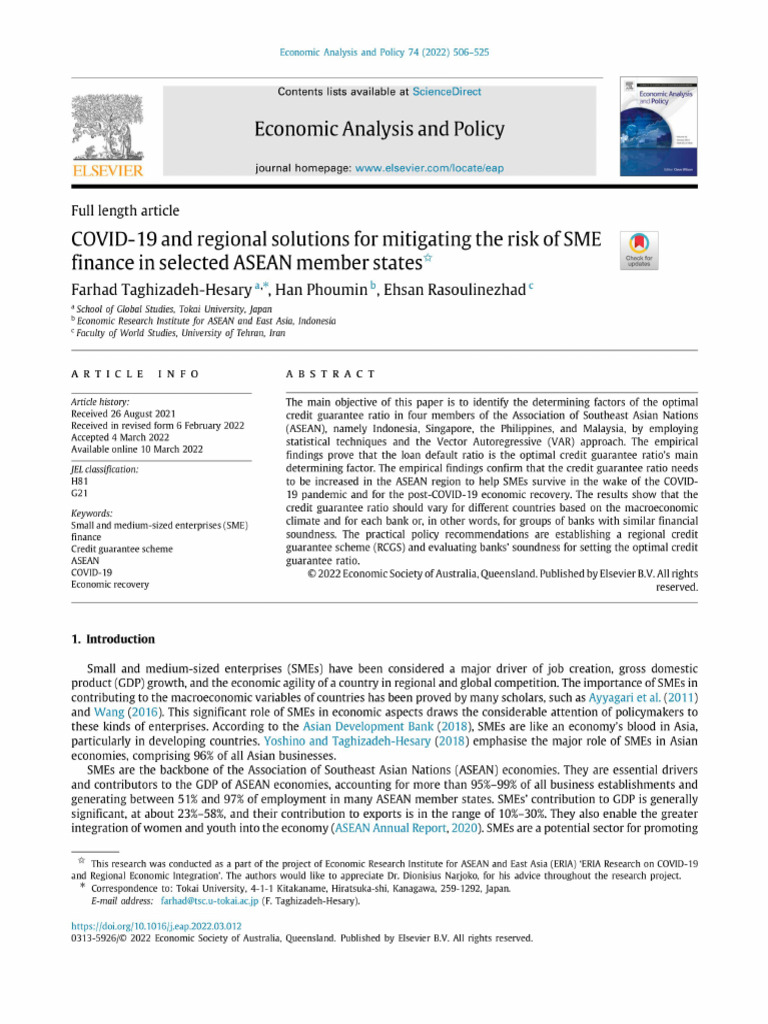 COVID-19 and Regional Solutions For Mitigating The Risk of SME | PDF