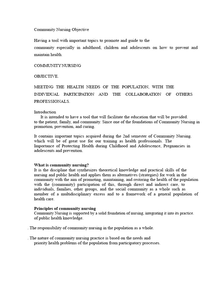 Community Nursing Objective | PDF | Nursing | Public Health