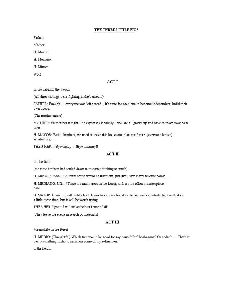 3 Little Pigs Theatrical Script | PDF