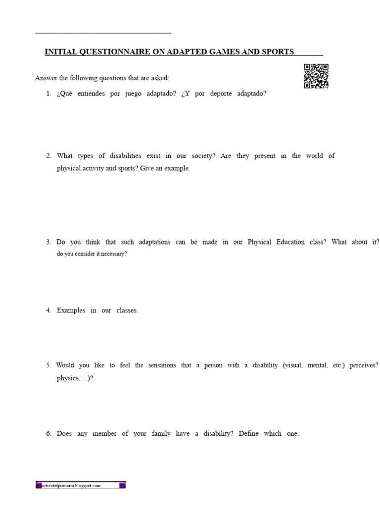 Initial Questionnaire On Adapted Games and Sports | PDF