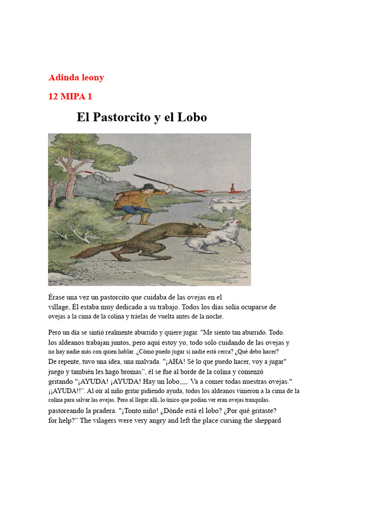 El Pastorcito y el Lobo: Una Lección | PDF