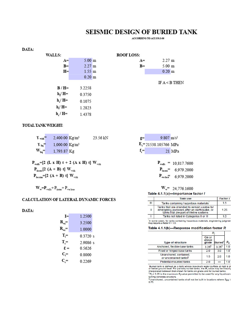 Seismic Design of Buried Tanks ACI 350.3 | PDF | Civil Engineering ...
