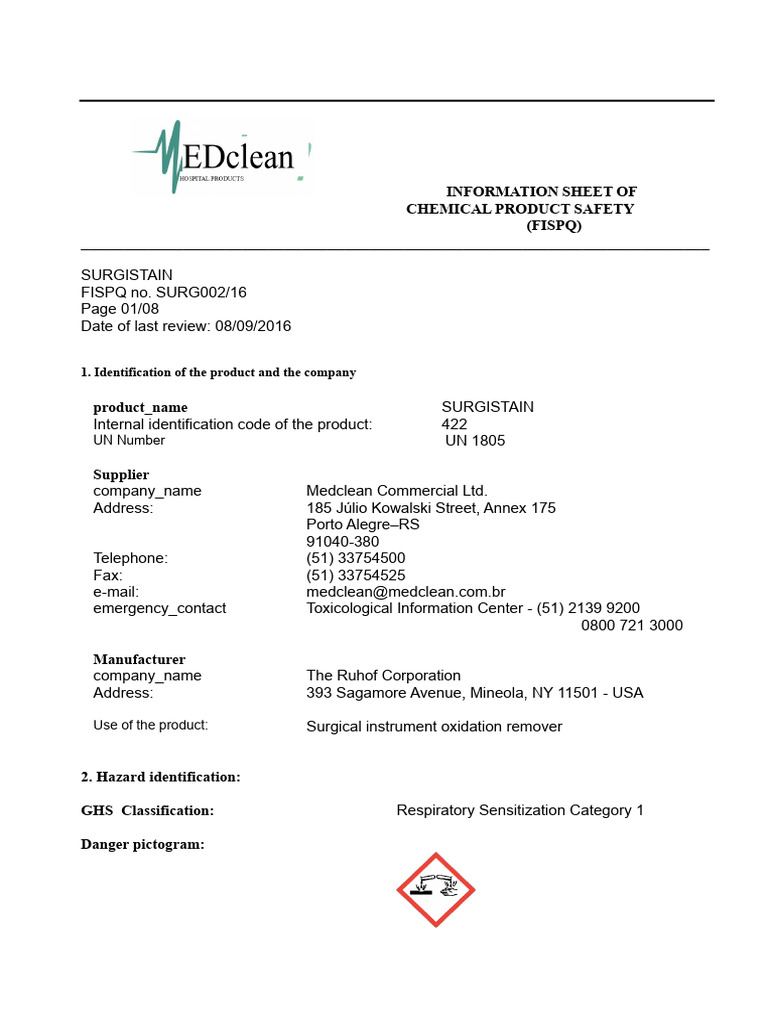 Fispq - Solution For Removing Stains - Surgistain | PDF | Dangerous ...