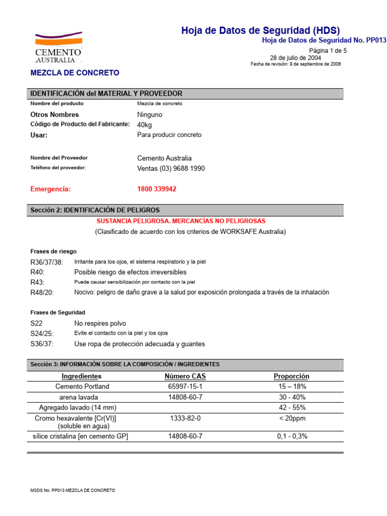 MSDS Cement PDF | PDF | Hormigón | Cemento