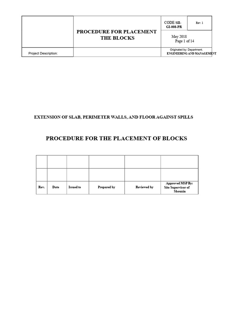 Block Placement Procedure for Spill Control | PDF | Concrete ...