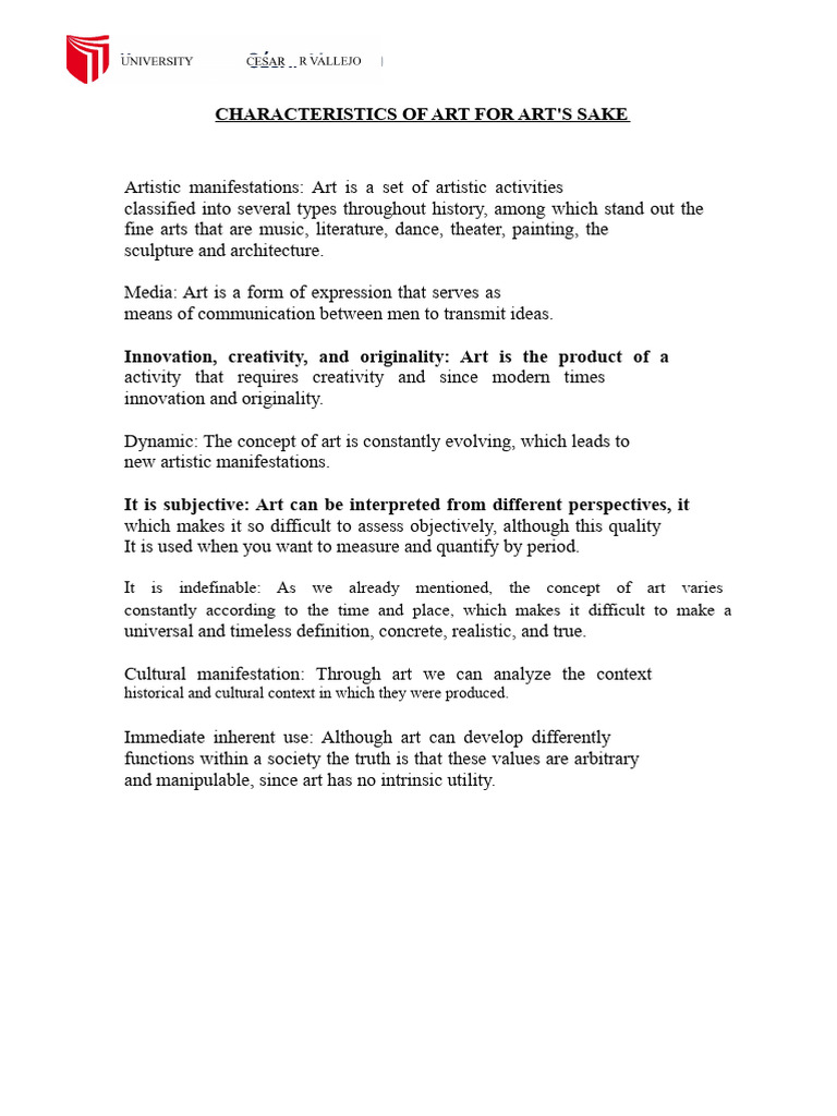Characteristics of Art For Art's Sake | PDF
