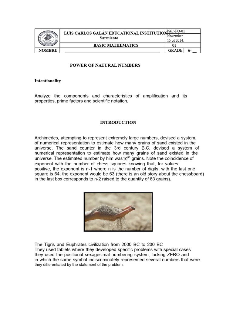 Power, Root and Logarithm of Natural Numbers | PDF | Exponentiation ...