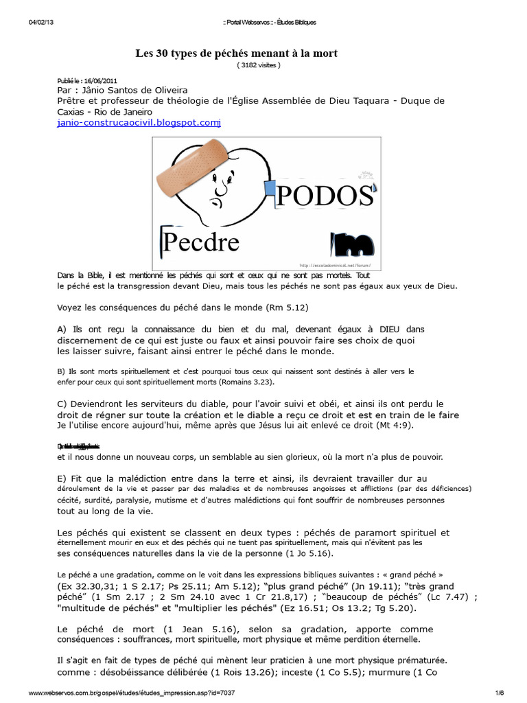Types de péchés selon la Bible | PDF | Épître aux Romains | Jésus