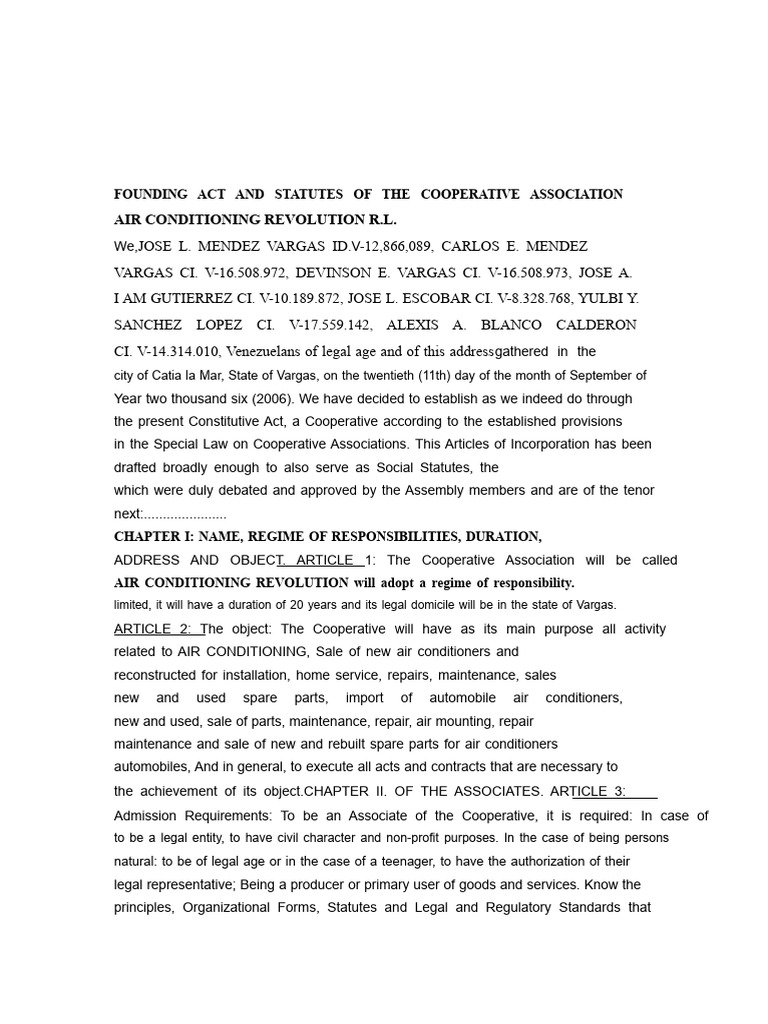 Constitutive Act of The Air Conditioning Revolution | PDF | Cooperative ...