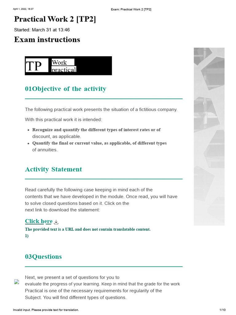 Exam - Practical Work 2 COMPLETED (TP2) | PDF | Interest | Discounting