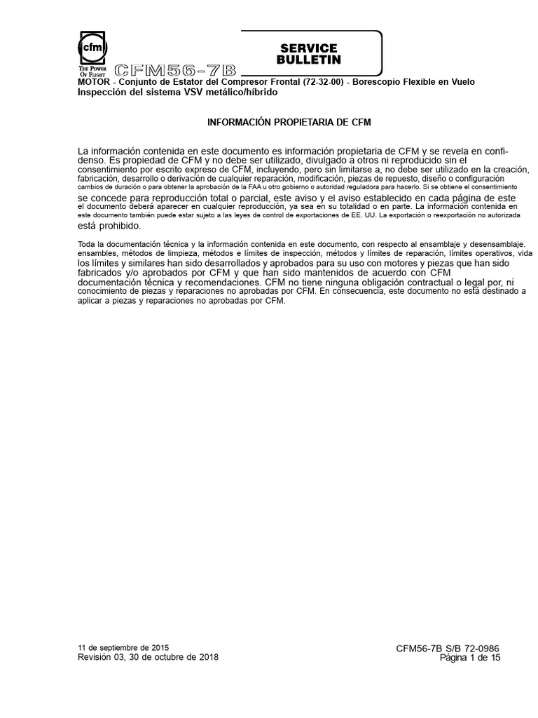 CFM56 7B SB Rev 72-0986 TSN.03 R 20181030 | PDF | Pulgada | Máquinas