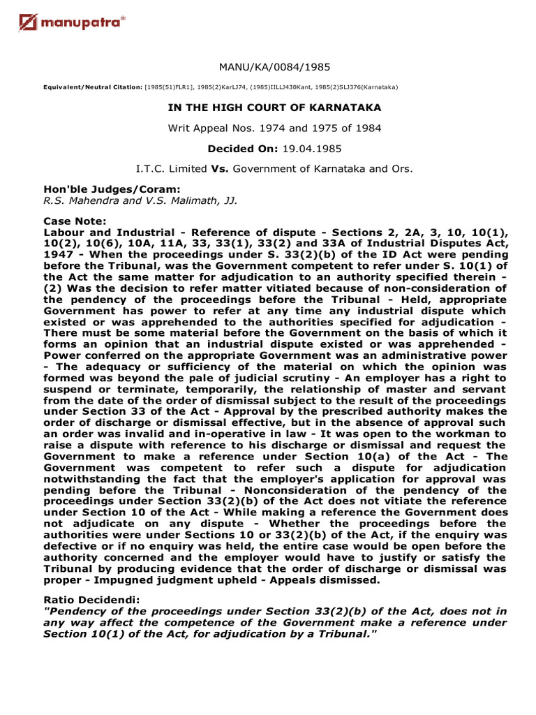 ITC Limited Vs Government of Karnataka and Ors 1903850084COM184818 ...