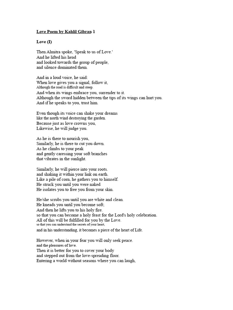 Love Poems by Kahlil Gibran 1 | PDF | Love | Suffering